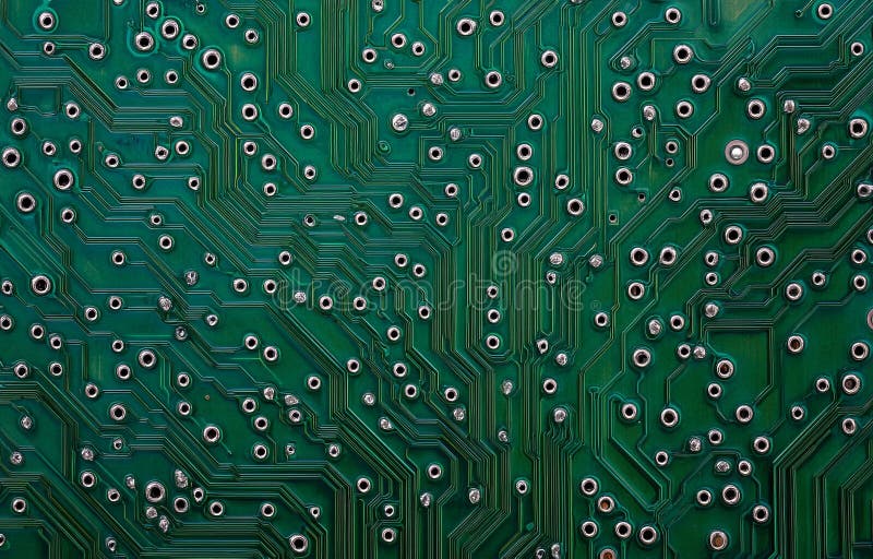 Green Circuit Board with Complex Pattern and Metallic Connections Stock ...