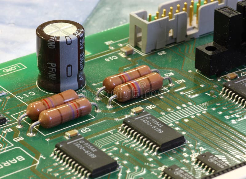 Green Circuit Board with Components Stock Image - Image of joints ...