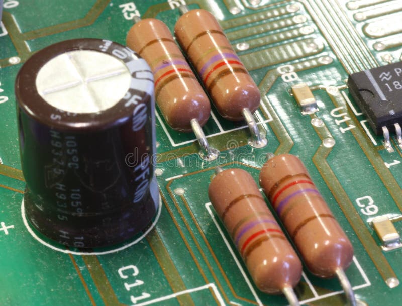 Green Circuit Board with Components Stock Photo - Image of computer ...