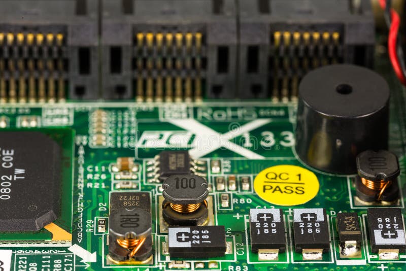 Green Circuit Board with Conductor Tracks, Elements and Electron Stock ...