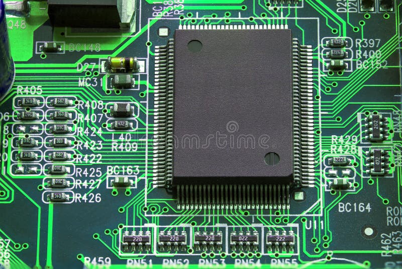 Green Circuit Board with Cpu. Stock Image - Image of electronics ...