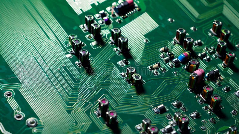 Green Circuit Board Displaying Electronic Components, Including ...