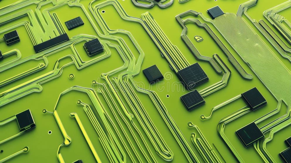 Green Circuit Board Landscape with Integrated Circuit Chips Stock Photo ...