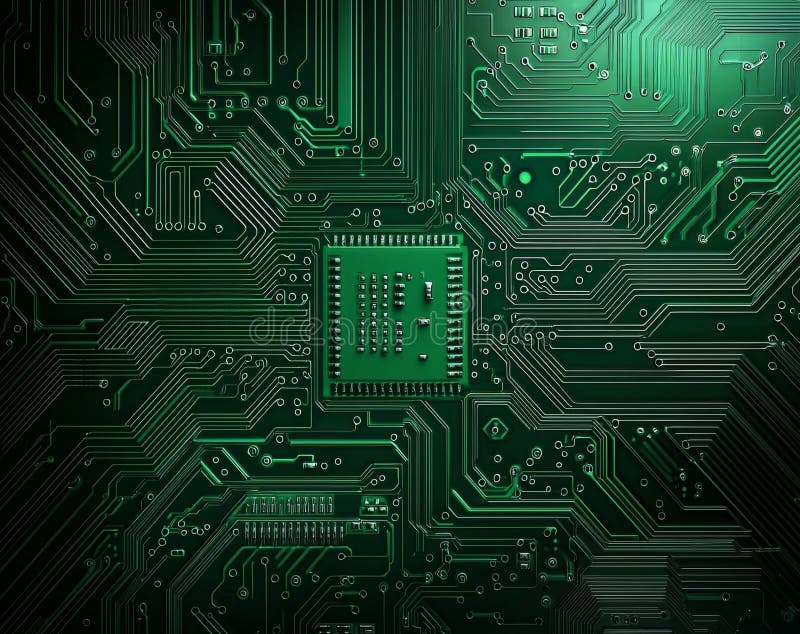 Green Circuit Board with Microchip and Intricate Traces Stock Photo ...