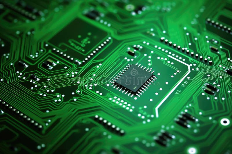 Board with Microchips Circuits and Nanoelectronics Wafer Semiconductor ...