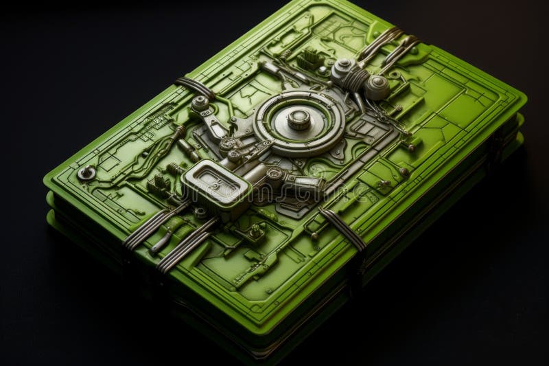 Green Circuit-Inspired Notebook on a Dark Background Stock Illustration ...