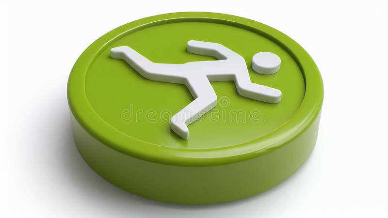 Green Circular Button with Running Man Icon: Fast Action, Speed Concept ...