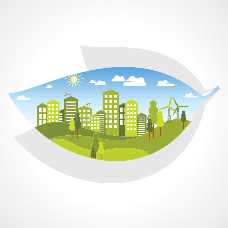 Green city inside the leaf stock vector. Illustration of design - 28261811