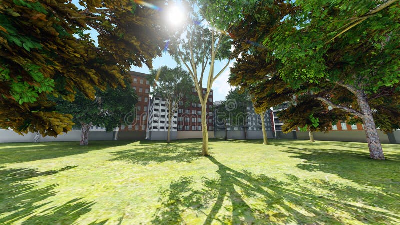 Green City Park in Sunny and Beautiful Summer Day 3d Rendering Stock ...