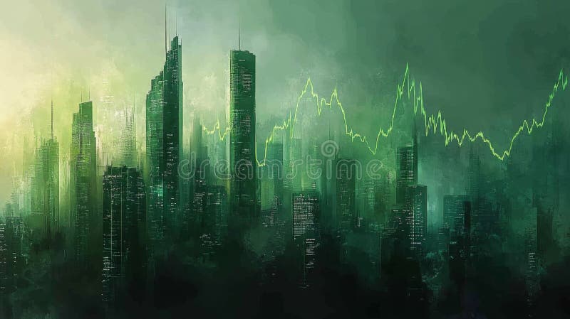 Green City Skyline with Rising Financial Chart Stock Illustration ...