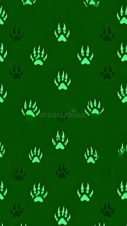 Green Claw Prints Background Pattern, Repeating Bear Paws Art Design ...