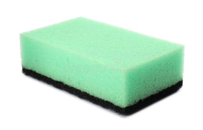 Green Cleaning Sponge with Abrasive Black Scourer Isolated on White ...