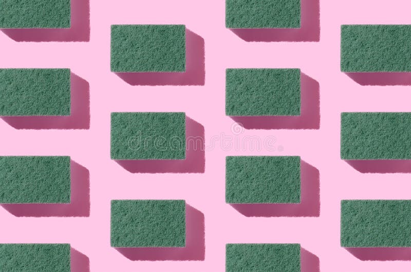 Green Cleaning Sponge, Scouring Pads Pattern on a Pink Background ...