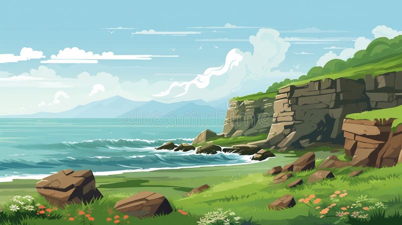 Green Cliff Near the Sea Illustration AI Generated Stock Illustration ...