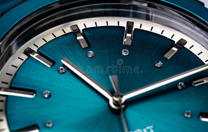 Green Clock Face with Hands and Sparkling Stones Close-up Stock Image ...