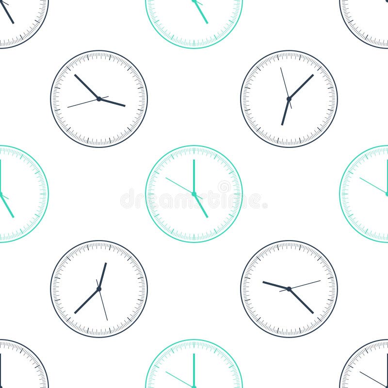 Green Clock Icon Isolated Seamless Pattern on White Background. Time ...