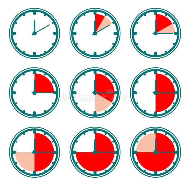 Green Clock Vector Icons with Red Minutes Charts Stock Vector ...