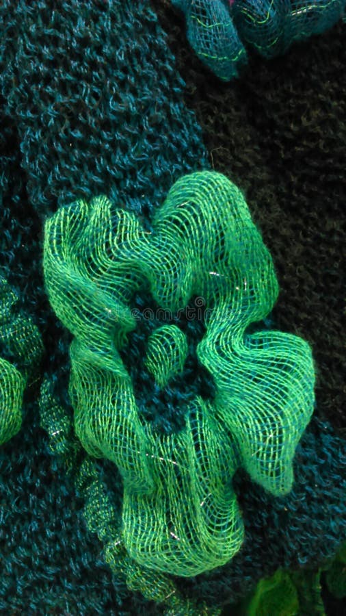 Green Cloth Flower Decoration on Scarf Stock Image - Image of design ...