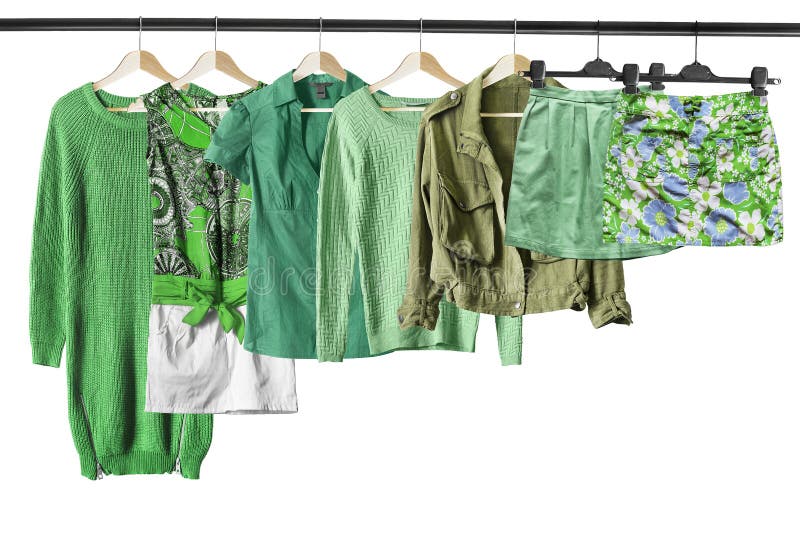 Green Clothes on Clothes Racks Stock Image - Image of clothes, casual ...