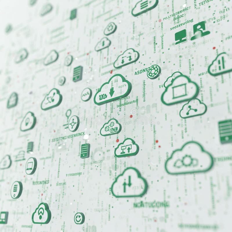 Green Cloud Computing Icons are Scattered on a Textured White ...