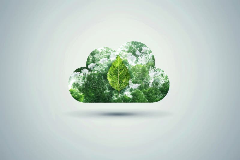 Green Cloud Computing. Green Leaf Over Cloud Shape, Symbolizing Eco ...