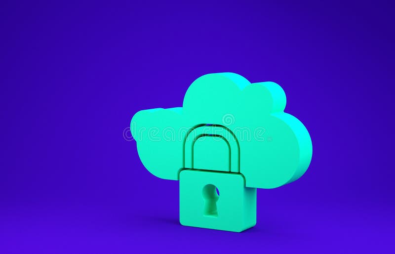 Green Cloud Computing Lock Icon Isolated on Blue Background. Security ...