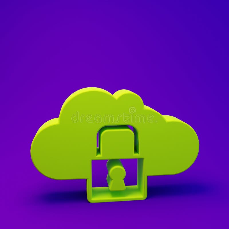 Green Cloud Computing Lock Icon Isolated on Purple-blue Background ...