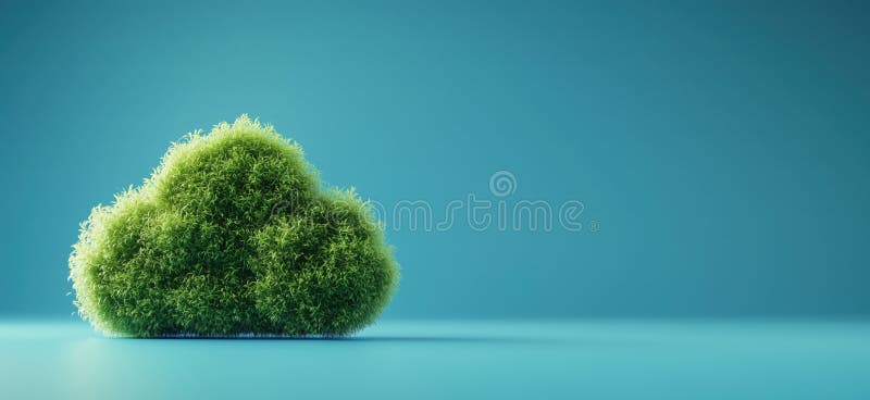 Green Cloud Shape Made of Grass on Blue Background for Eco-Friendly ...