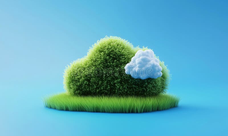 Green Cloud-shaped Bush with Fluffy Cloud on Blue Background Stock ...