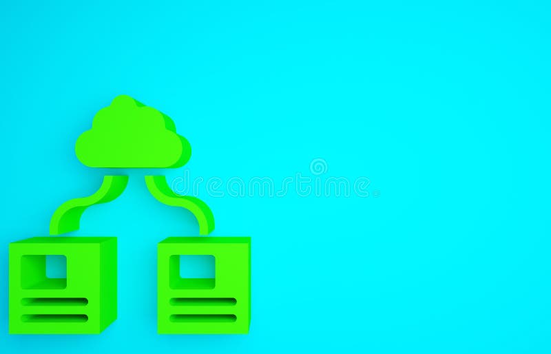 Green Cloud Technology Data Transfer and Storage Icon Isolated on Blue ...