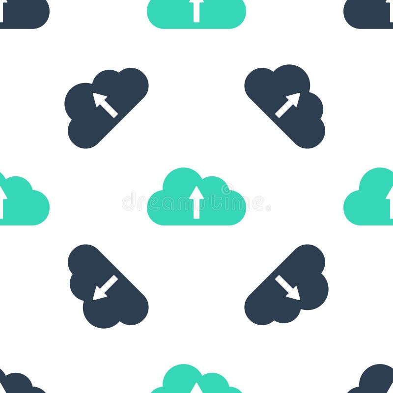 Green Cloud Upload Icon Isolated Seamless Pattern on White Background ...