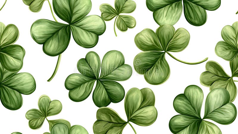 Green Clover Leaf Pattern on White Background Stock Illustration ...