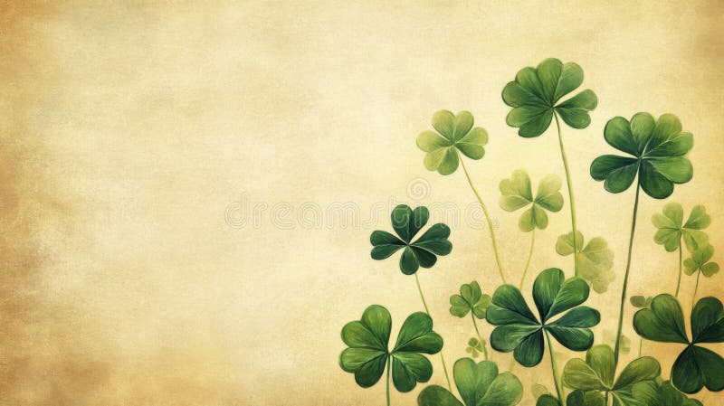 Green Clover Leaves on Aged Paper Background Stock Illustration ...