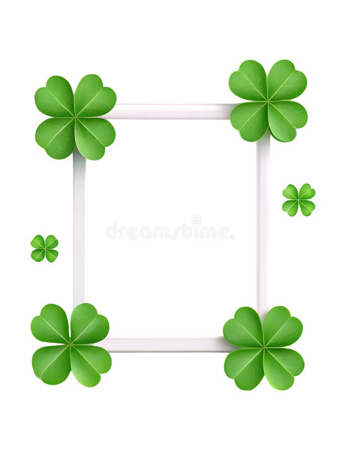 Green Clover Leaves White Rectangular Frame Border Design Element St ...