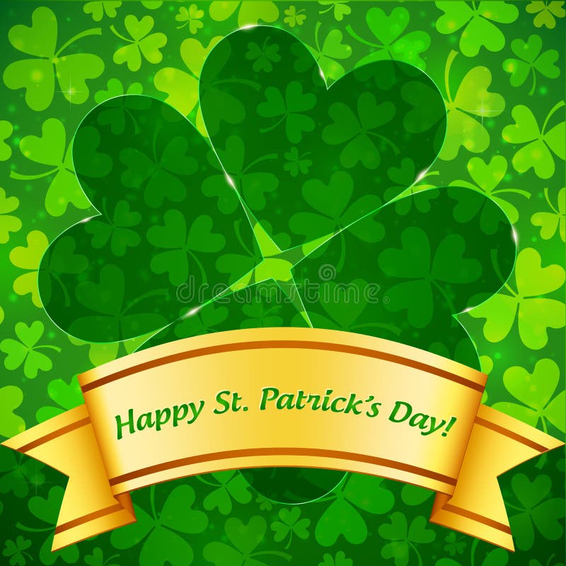 Green Clover Shape with Golden Ribbon and Sign Stock Vector ...