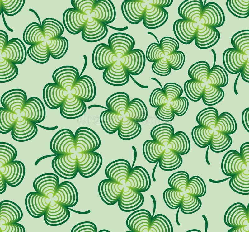 Green Cloverleaf Pattern, Seamless Vector Line Background, a ...