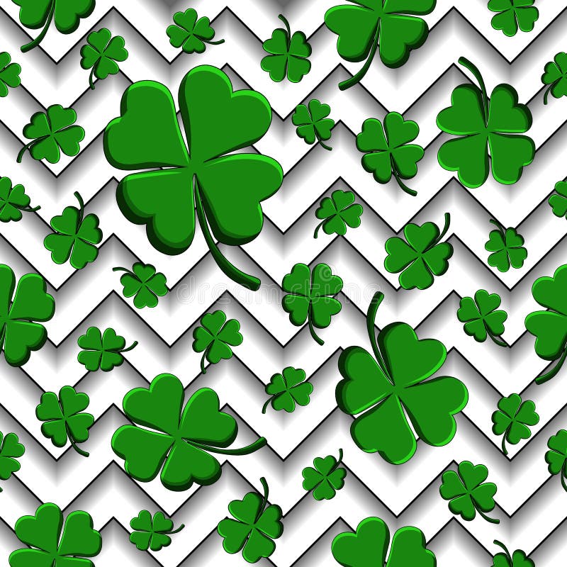 Green Clovers with Four Leaves. St Patricks Day Geometry Seamless ...