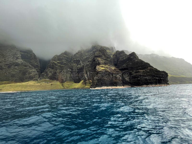 Cloudy Coastal Cliffs, Beaches, and Ocean of Kauai Hawaii 1 Stock Photo ...