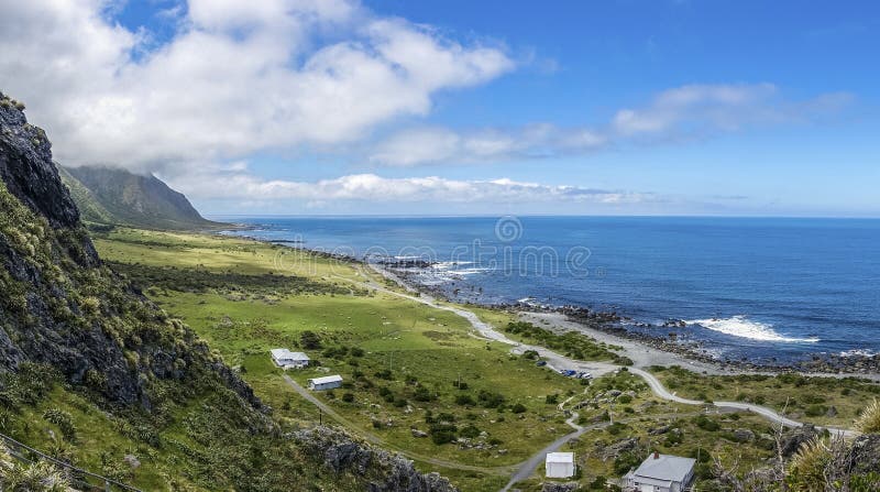 Green Coastline Fields with Blue Ocean Stock Photo - Image of ...