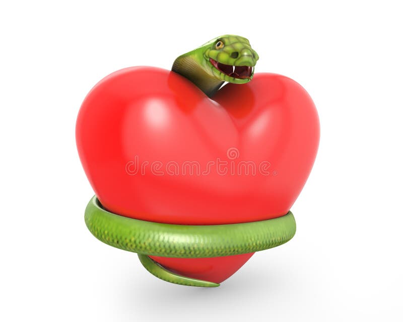 Green cobra on a red heart stock illustration. Illustration of adorable ...