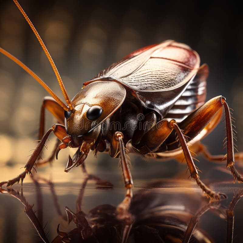 Intense Gaze a Photorealistic Image of a Cockroach on a Shiny Surface ...