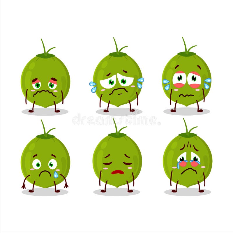 Green Coconut Cartoon Character with Sad Expression Stock Vector ...