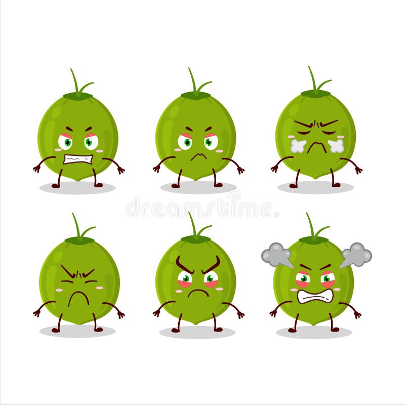 Green Coconut Cartoon Character with Various Angry Expressions Stock ...