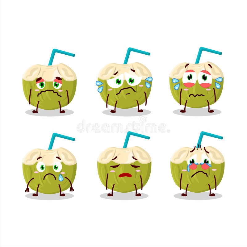 Green Coconut Drink Cartoon Character with Sad Expression Stock Vector ...