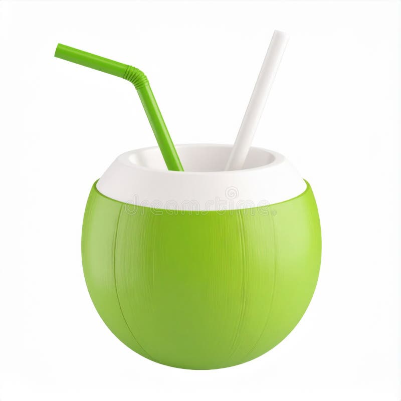 Green Coconut Drink with White and Green Straws Stock Illustration ...