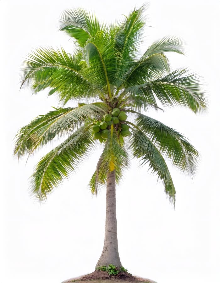 Green Coconut Palm Tree with Tall Trunk and Green Coconuts, Isolated on ...