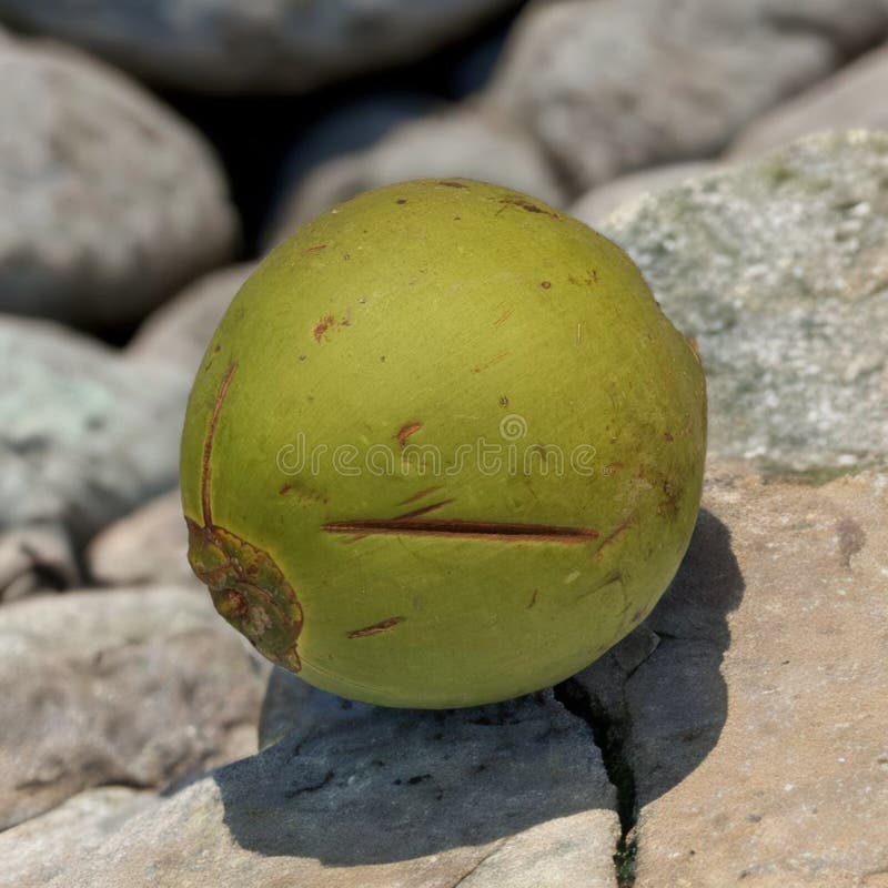 A Green Coconut on the Rock Stock Photo - Image of rock, sand: 305540050