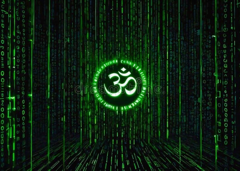 Green Code Background with Om Symbol in the Centre, Matrix Style, AI ...
