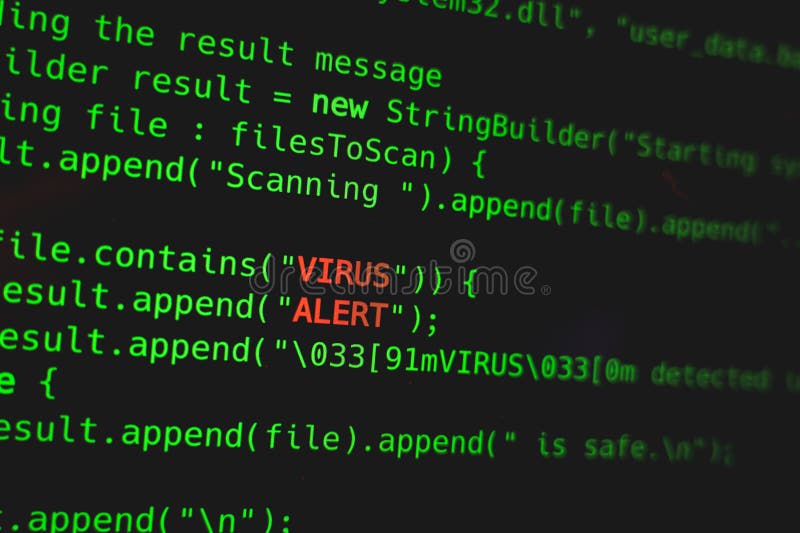 Green Code Line with Virus Alert Words on Screen. Security Online ...