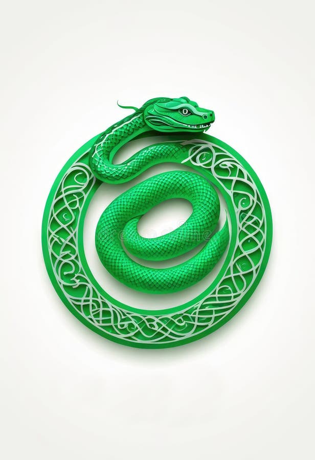 A Green Snake is Coiled in a Circle, Forming the Ancient Ouroboros ...